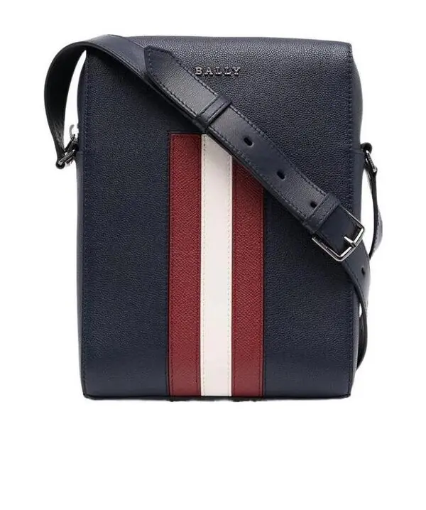 Bally Navy Blue Crossbody Bag With Striped Detail - Black
