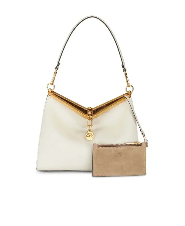 Etro Logo Charm Medium Vela Shoulder Bag - White