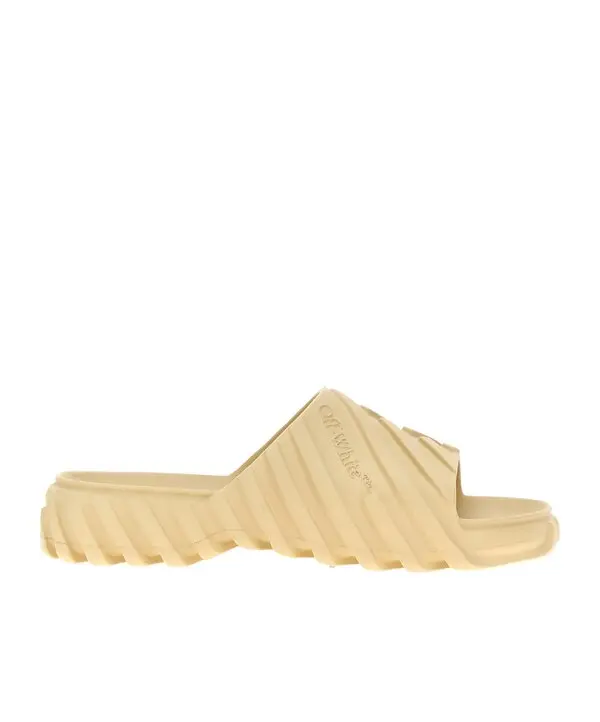 Off-White Exploration Logo Embossed Slides - Nude