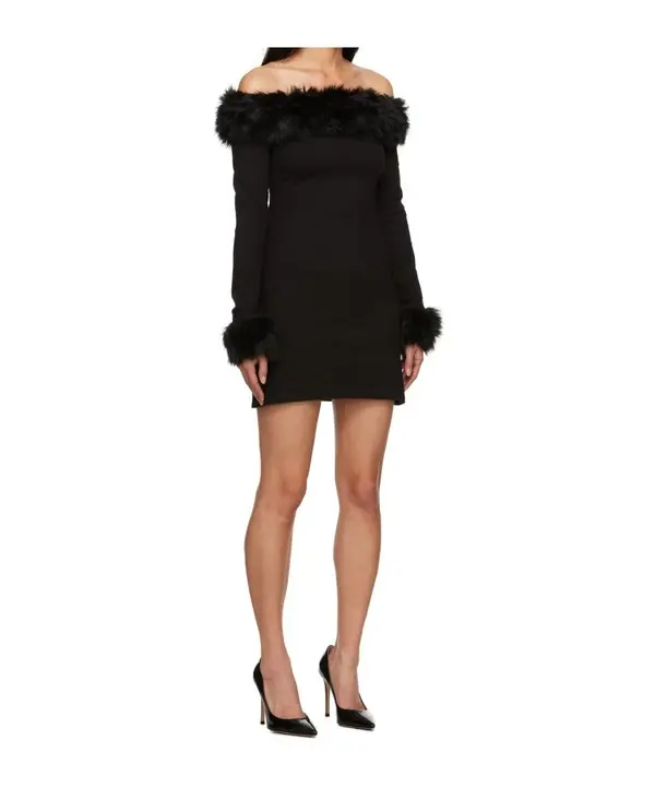 Heron Preston Off-the-shoulder Faux Fur Trim Mini Dress
