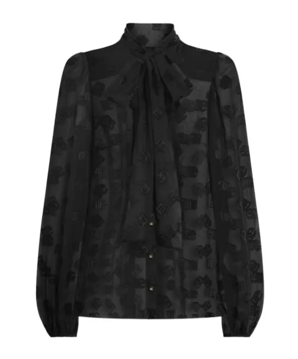 Dolce & Gabbana Logo Jacquard Pussy-bow Shirt
