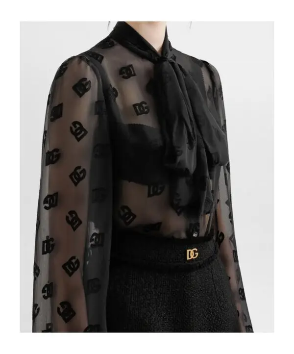 Dolce & Gabbana Logo Jacquard Pussy-bow Shirt