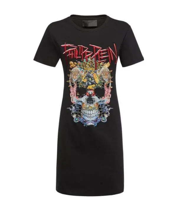 Philipp Plein Embellished Skull Graphic T-shirt Dress