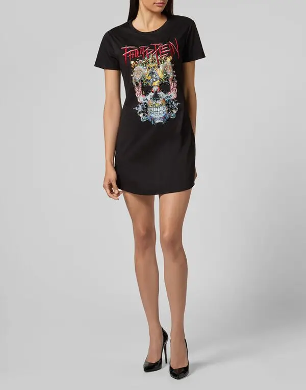 Philipp Plein Embellished Skull Graphic T-shirt Dress