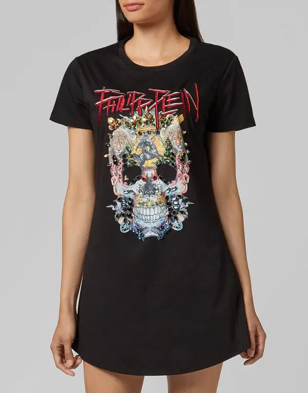 Philipp Plein Embellished Skull Graphic T-shirt Dress