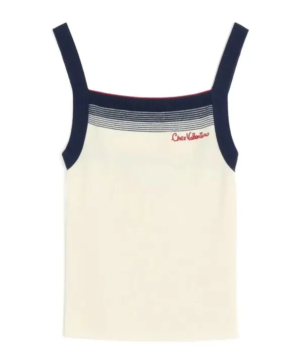 Valentino Garavani Chez Stripe Detailed Sleeveless Tank Top - Navy Blue