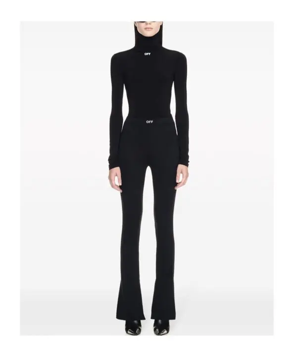 Off-White Logo Printed Flared Leggings - Black