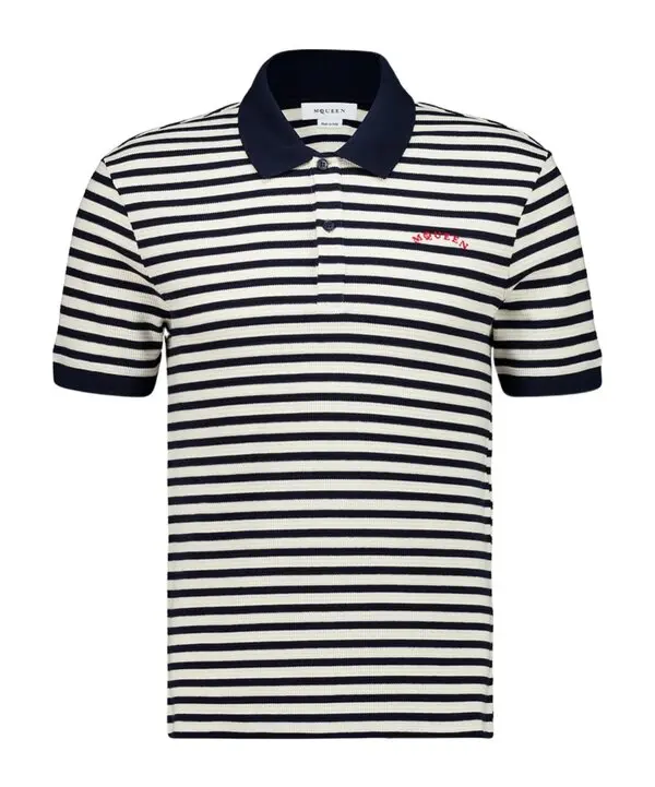 Alexander McQueen Short Sleeved Striped Polo Shirt - Ivory/navy