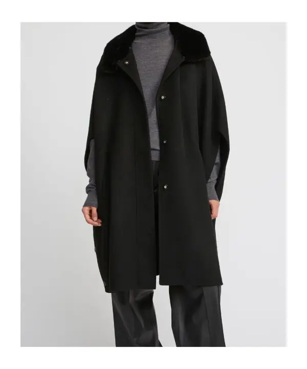 YVES SALOMON Cashmere-blend Cape With Removable Mink Fur Collar