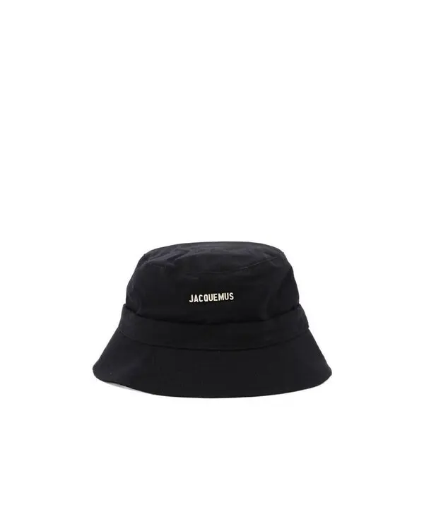 Jacquemus Logo Plaque Drawstring Bucket Hat - Black