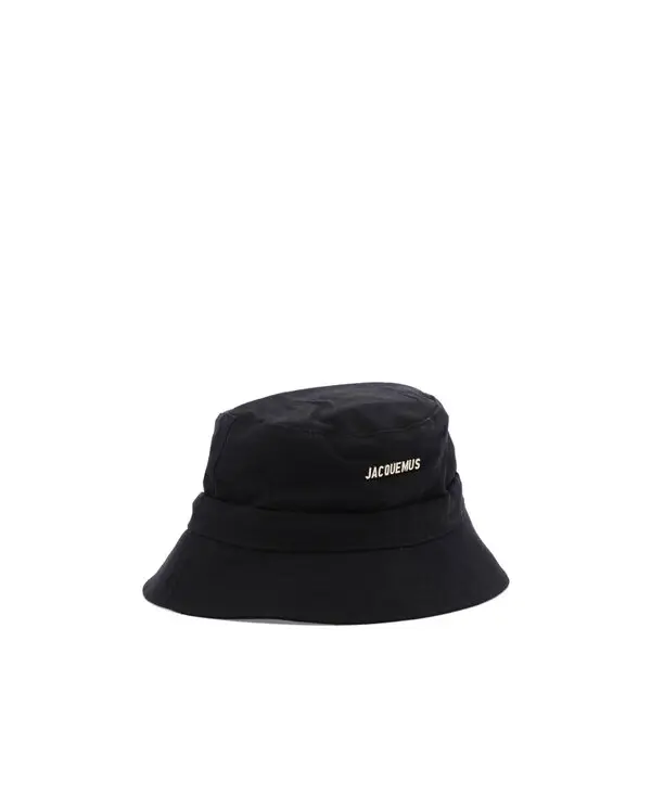 Jacquemus Logo Plaque Drawstring Bucket Hat - Black