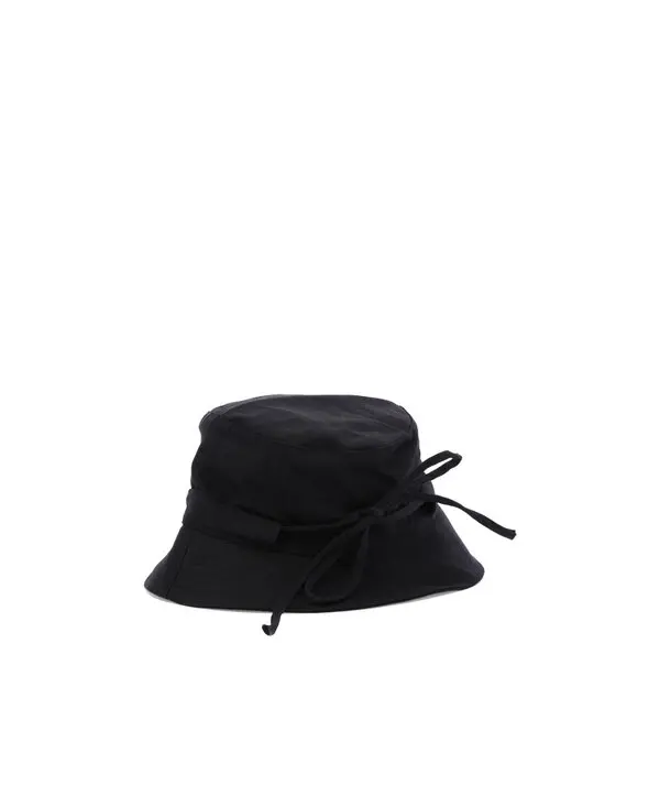 Jacquemus Logo Plaque Drawstring Bucket Hat - Black