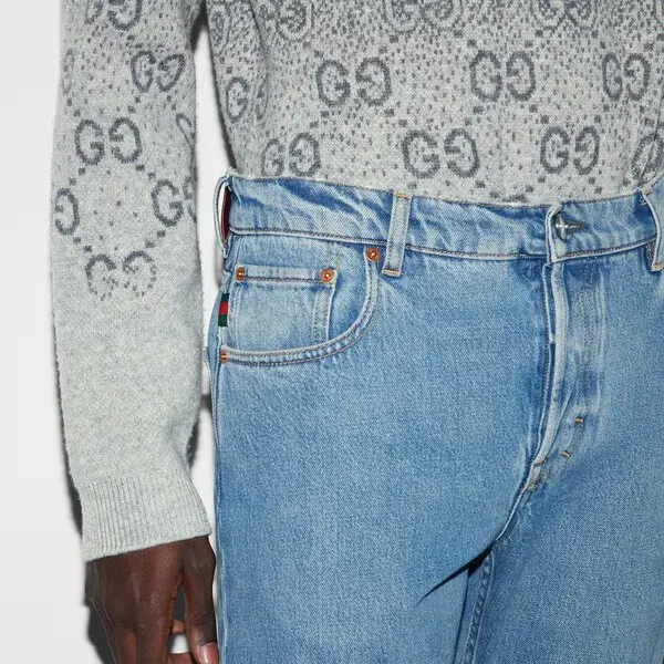 Gucci Straight-leg Jeans With Webbing Detail - Blue
