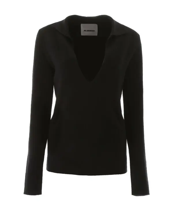 JIL SANDER V-neck Knitted Pullover - Black