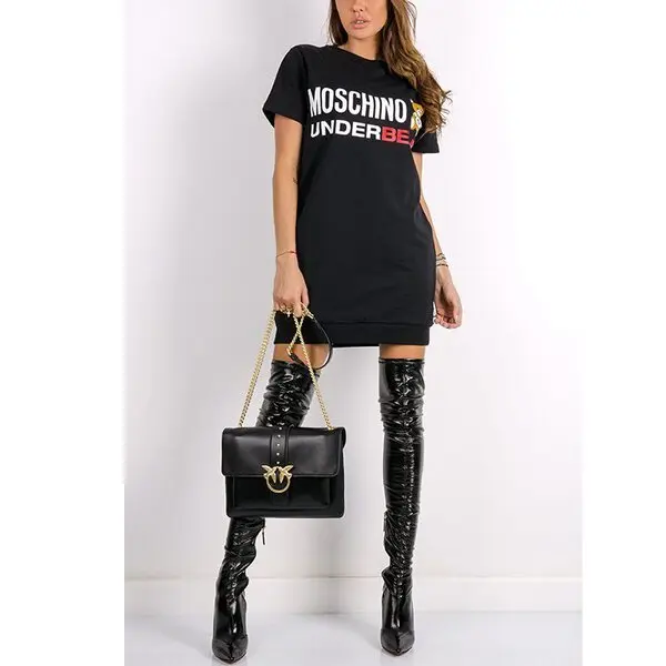 Moschino Teddy Bear Print Round Neck Short Sleeve Mini Dress