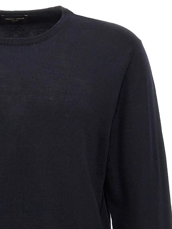 ROBERTO COLLINA Merino Wool Crew Neck Knitwear - Navy