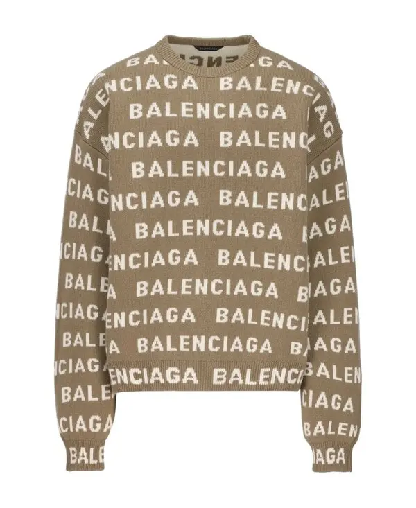 Balenciaga Allover Logo Intarsia Knitted Jumper