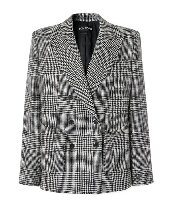 TOM FORD Double-breasted Plaid Suit Jacket - Gray