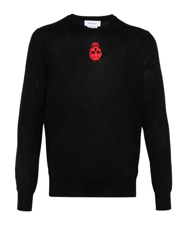 Alexander McQueen Skull Embroidered Knitted Jumper - Black