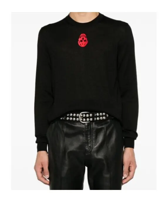 Alexander McQueen Skull Embroidered Knitted Jumper - Black