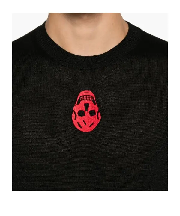 Alexander McQueen Skull Embroidered Knitted Jumper - Black