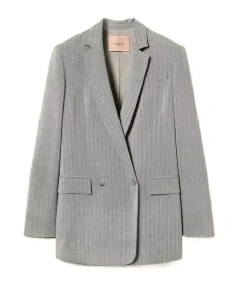TWINSET Double-breasted Pinstriped Blazer