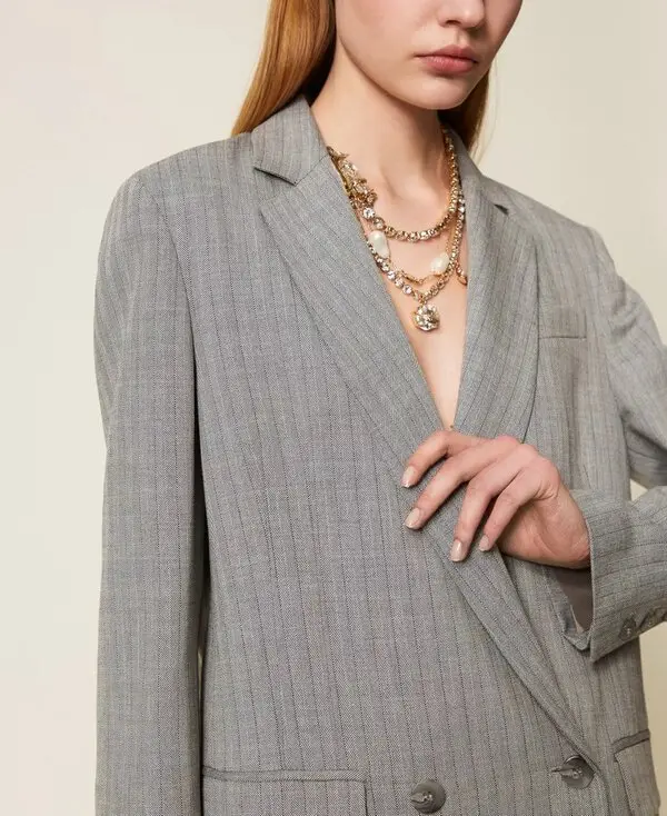 TWINSET Double-breasted Pinstriped Blazer