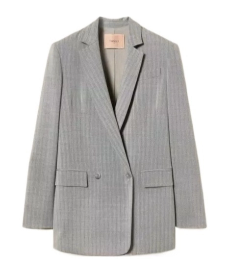 TWINSET Double-breasted Pinstriped Blazer - Light Gray
