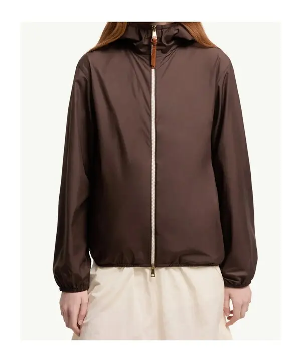 Moncler Logo Patch Zip-up Hooded Jacket - Brown