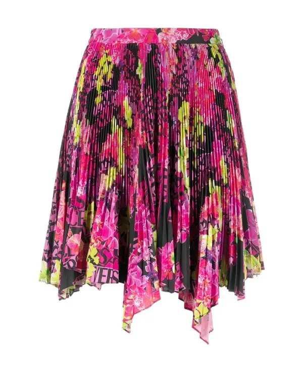 Versace Off-shoulder Long-sleeve Bodysuit With Irregular Skirt