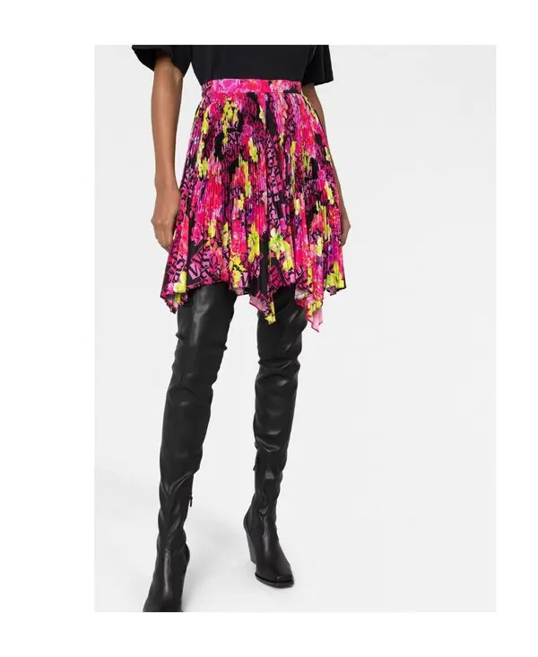 Versace Off-shoulder Long-sleeve Bodysuit With Irregular Skirt