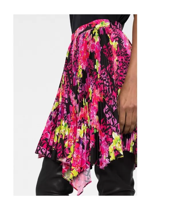Versace Off-shoulder Long-sleeve Bodysuit With Irregular Skirt
