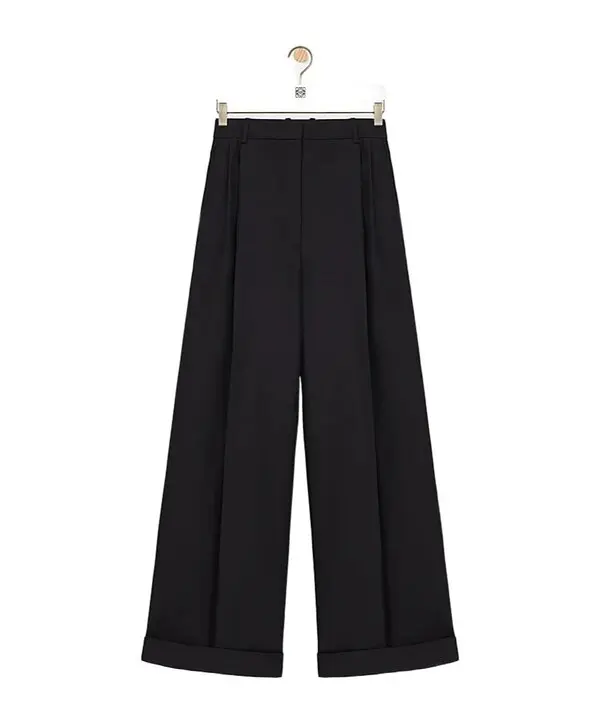 Loewe Pleated Cuffed Wide-leg Trousers - Black