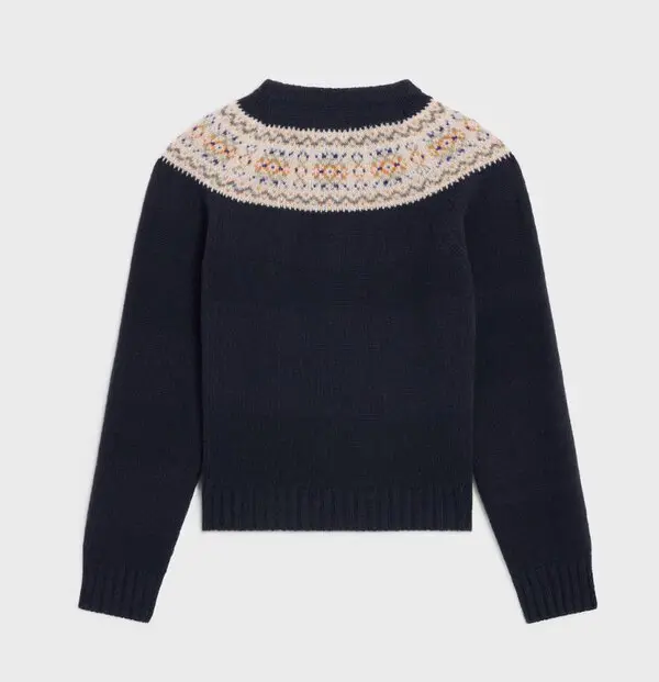 Celine Triomphe Fair Isle Wool Crewneck Sweater - Black