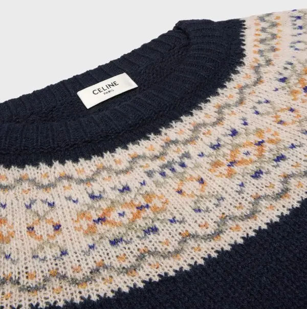 Celine Triomphe Fair Isle Wool Crewneck Sweater - Black