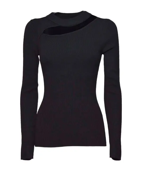 Diane Von Furstenberg Ribbed Cutout Long Sleeve Top