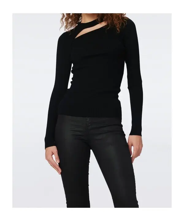Diane Von Furstenberg Ribbed Cutout Long Sleeve Top