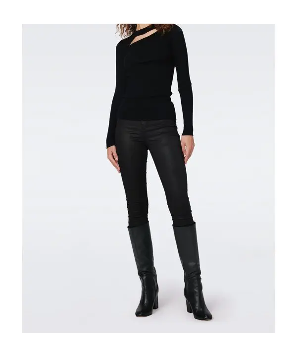 Diane Von Furstenberg Ribbed Cutout Long Sleeve Top