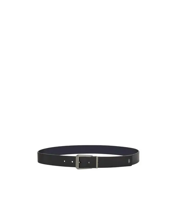 FERRAGAMO Engraved Buckle Leather Belt - Midnight Blue/black