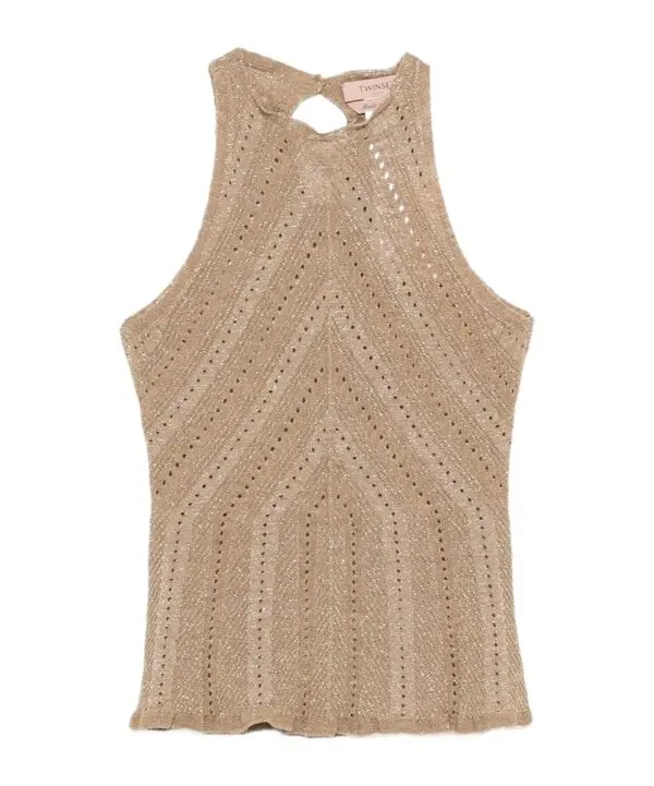 TWINSET Openwork Halterneck Knitted Top - Nude