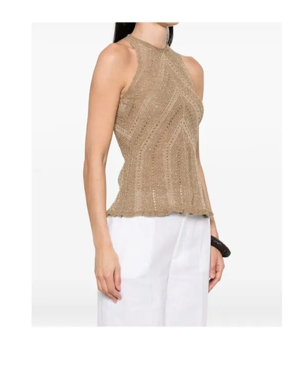 TWINSET Openwork Halterneck Knitted Top - Nude