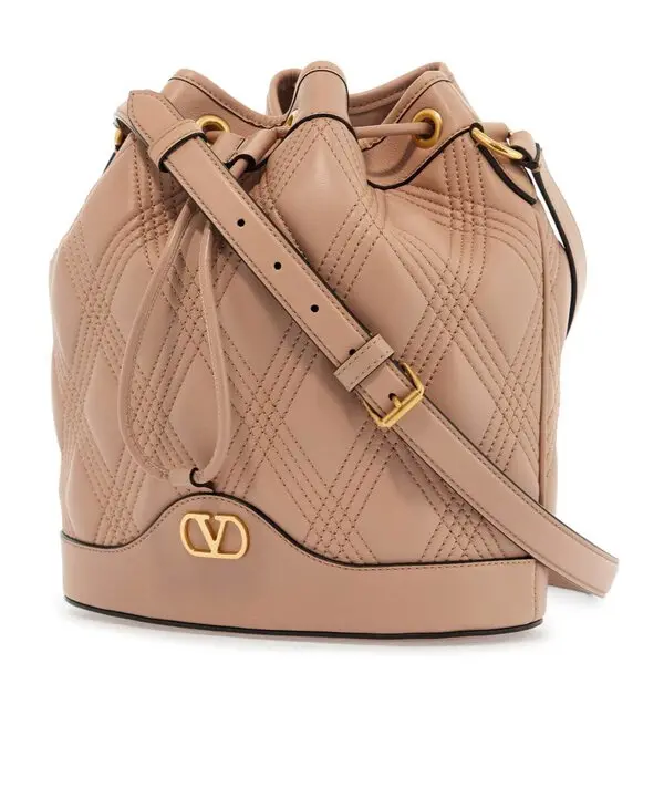 Valentino Garavani Vlogo Plaque Quilted Drawstring Shoulder Bag