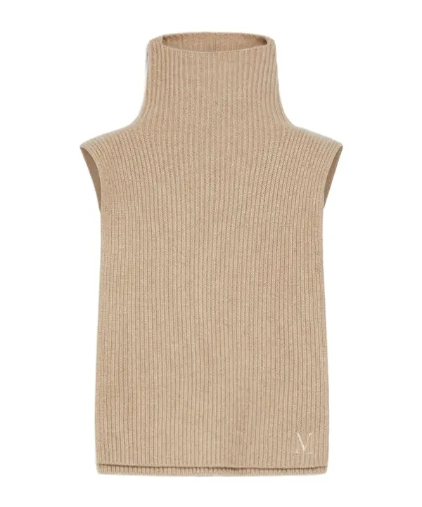 Max Mara Logo Embroidered Ribbed-knit Poncho - Sand-colored