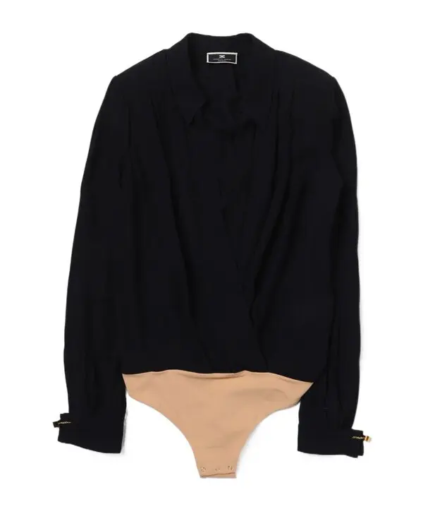 Elisabetta Franchi Shirt Collar Jumpsuit With Criss-cross Front - Black