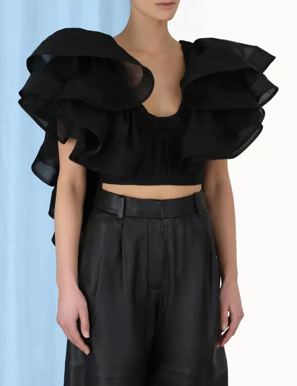 Zimmermann Ruffled Scoop-neck Crop Top