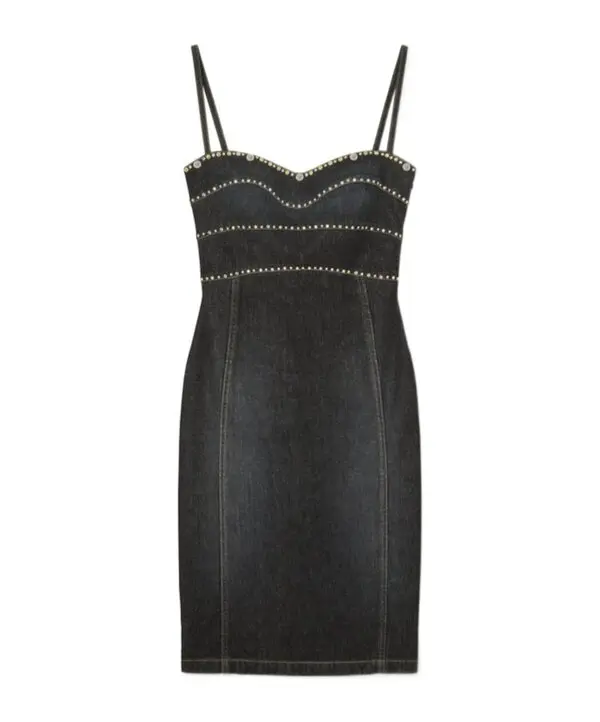 Versace Embellished Denim Fitted Midi Dress