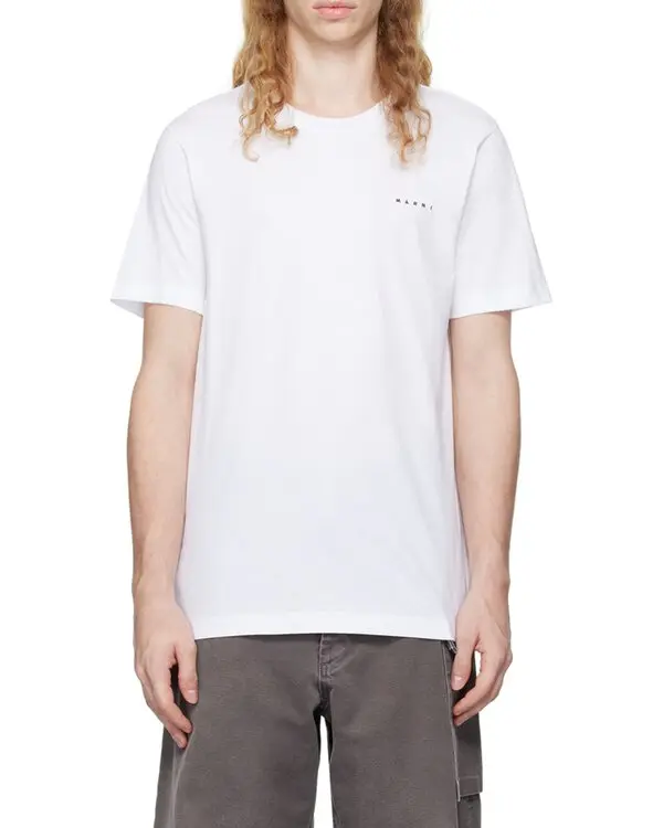 Marni Logo Embroidered Crewneck T-shirt - White