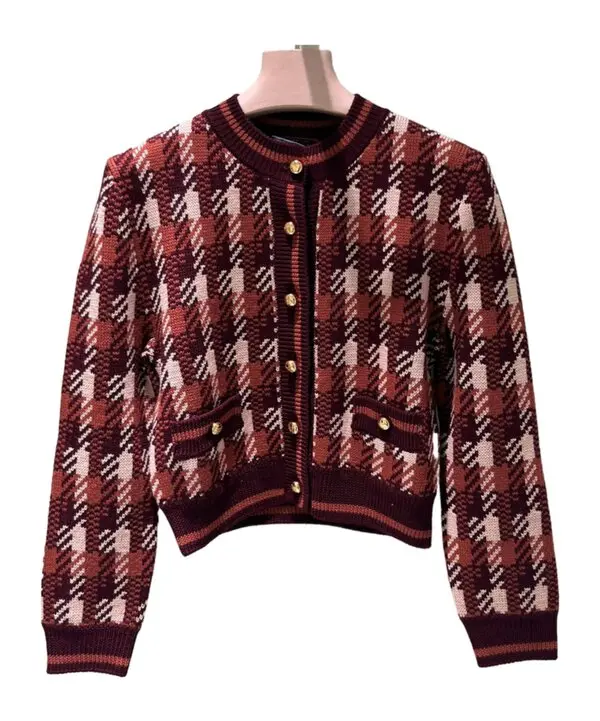 Prada Wool Cardigan With Houndstooth Pattern