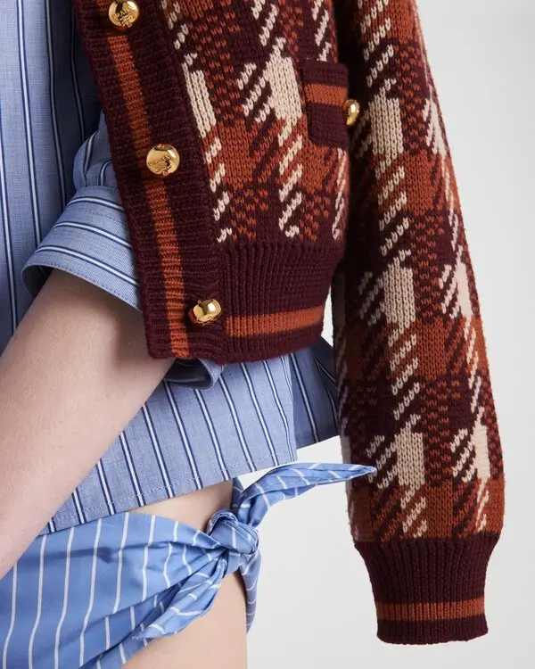 Prada Wool Cardigan With Houndstooth Pattern