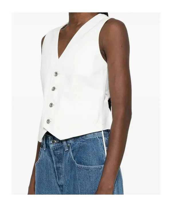Sacai Sleeveless V-neck Buttoned Jacket - White